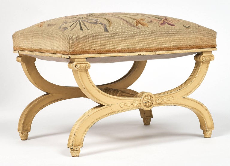 Antique Directoire Style Embroidered Stool at 1stDibs