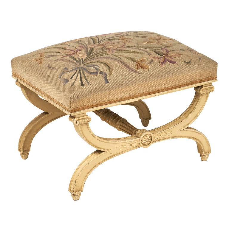 Antique Directoire Style Embroidered Stool at 1stDibs