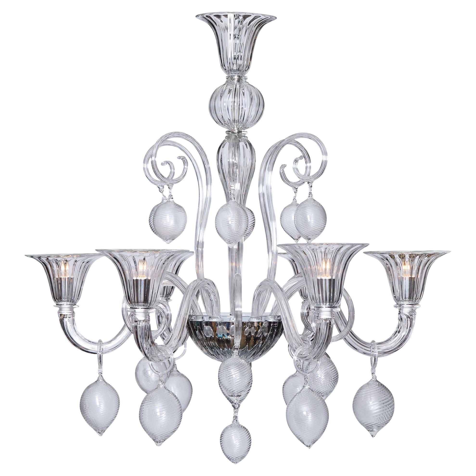 Mid-Century Opaline Filigrana Murano Chandelier at 1stDibs