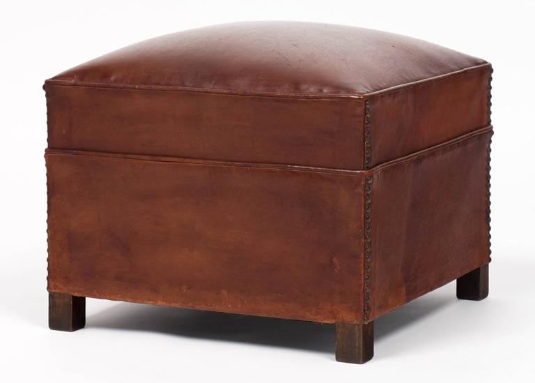 French Vintage Leather Ottoman at 1stDibs