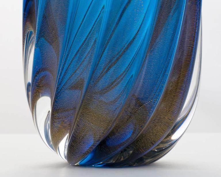 Murano Cobalt Blue "Polvera D''oro" Glass Vase at 1stDibs
