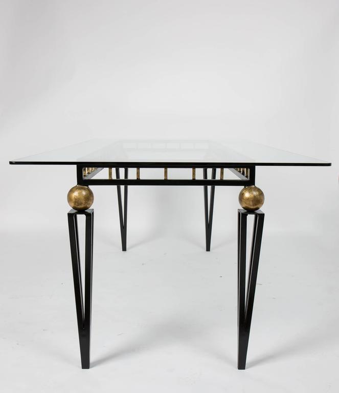 Vintage Forged Iron and Glass Dining Table at 1stDibs