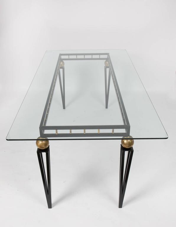 Vintage Forged Iron and Glass Dining Table at 1stDibs