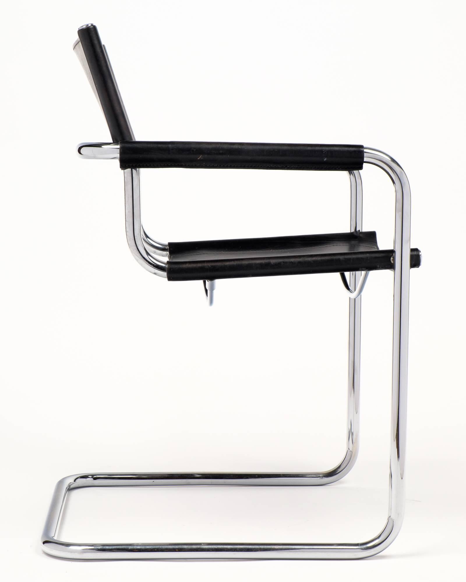 Marcel Breuer Black Leather and Tubular Chrome Steel Chairs, Set of ...
