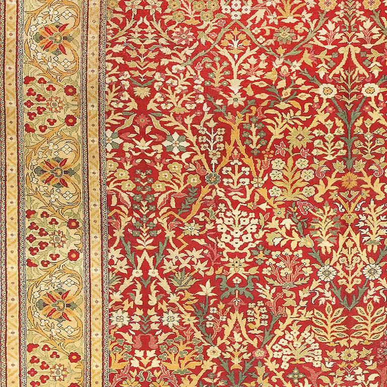 Beautiful Red Background Antique Indian Amritsar Rug. Size: 10 ft x 15 ...