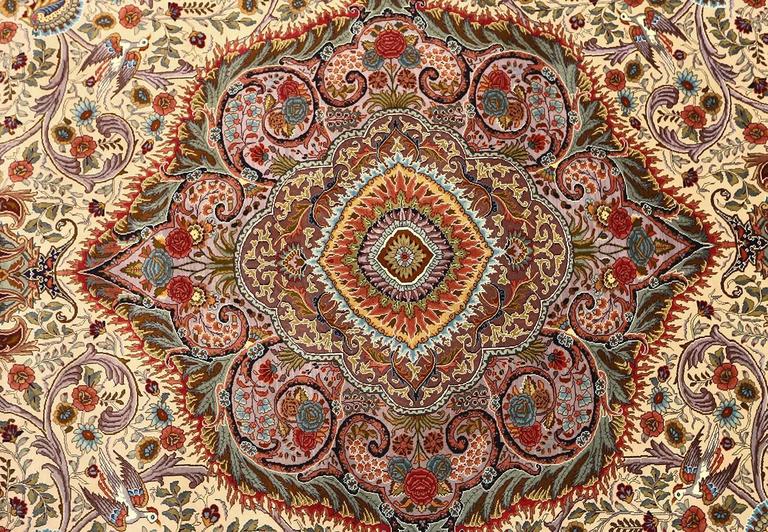 Oval Animal Motif Vintage Tabriz Persian Rug. Size: 9 ft 9 in x 13 ft 3 ...