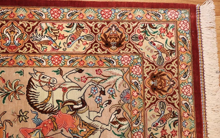 Hunting Scene Modern Silk Persian Qum Rug. Size: 2 ft 7 in x 4 ft at ...
