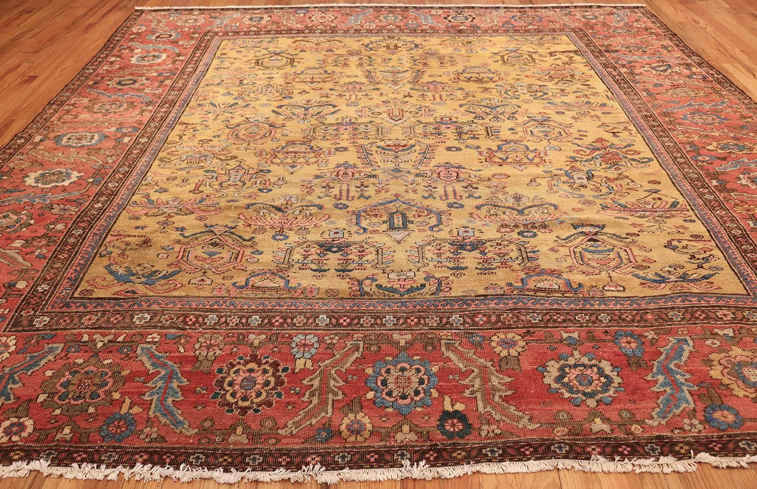 Yellow Background Square Antique Sultanabad Persian Rug at 1stDibs ...