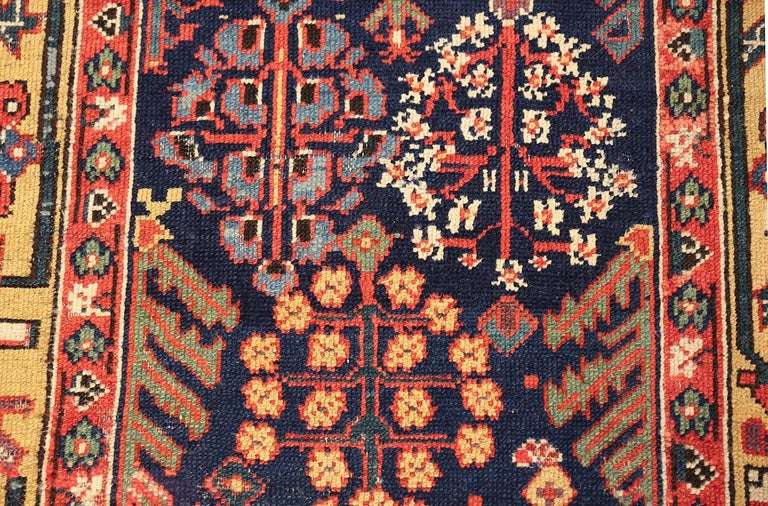 Early Antique Tribal Kurdish Shrub Design Runner Rug at 1stDibs