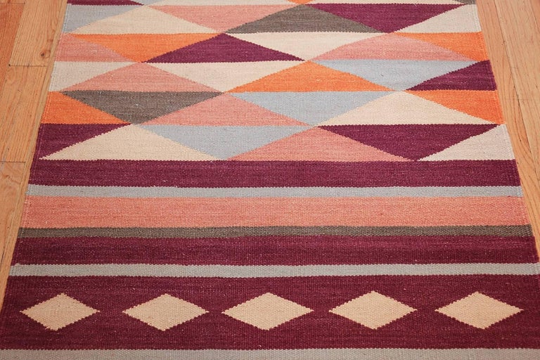 Swedish Scandinavian Inspired Modern Kilim Runner Rug. Size: 3 ft x 11 ...