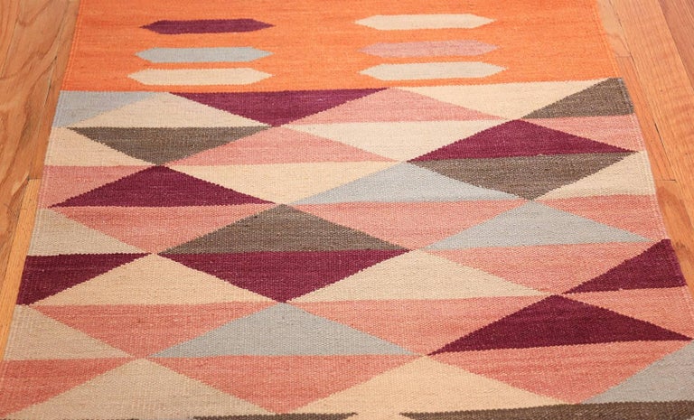 Swedish Scandinavian Inspired Modern Kilim Runner Rug. Size: 3 ft x 11 ...