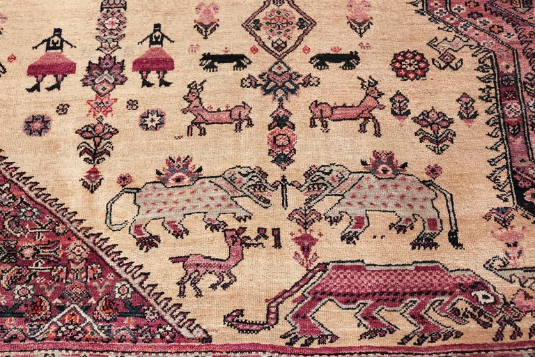 Large Animal Motif Antique Farahan Persian Rug. Size: 12 ft 2 in x 16 ...