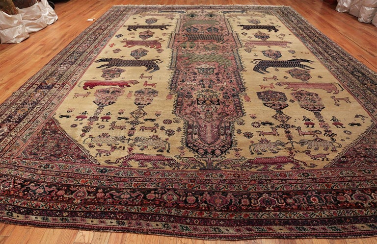 Large Animal Motif Antique Farahan Persian Rug. Size: 12 ft 2 in x 16 ...