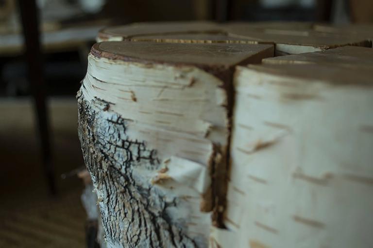 Pair of Gathered Cut Birch Side Tables For Sale at 1stDibs