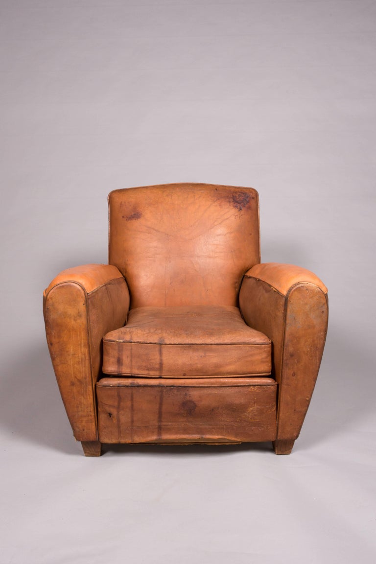 1970s Beautifully Distressed Beat-Up Leather Chair at 1stDibs