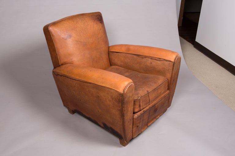 1970s Beautifully Distressed Beat-Up Leather Chair at 1stDibs