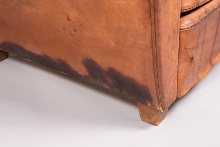 1970s Beautifully Distressed Beat-Up Leather Chair at 1stDibs