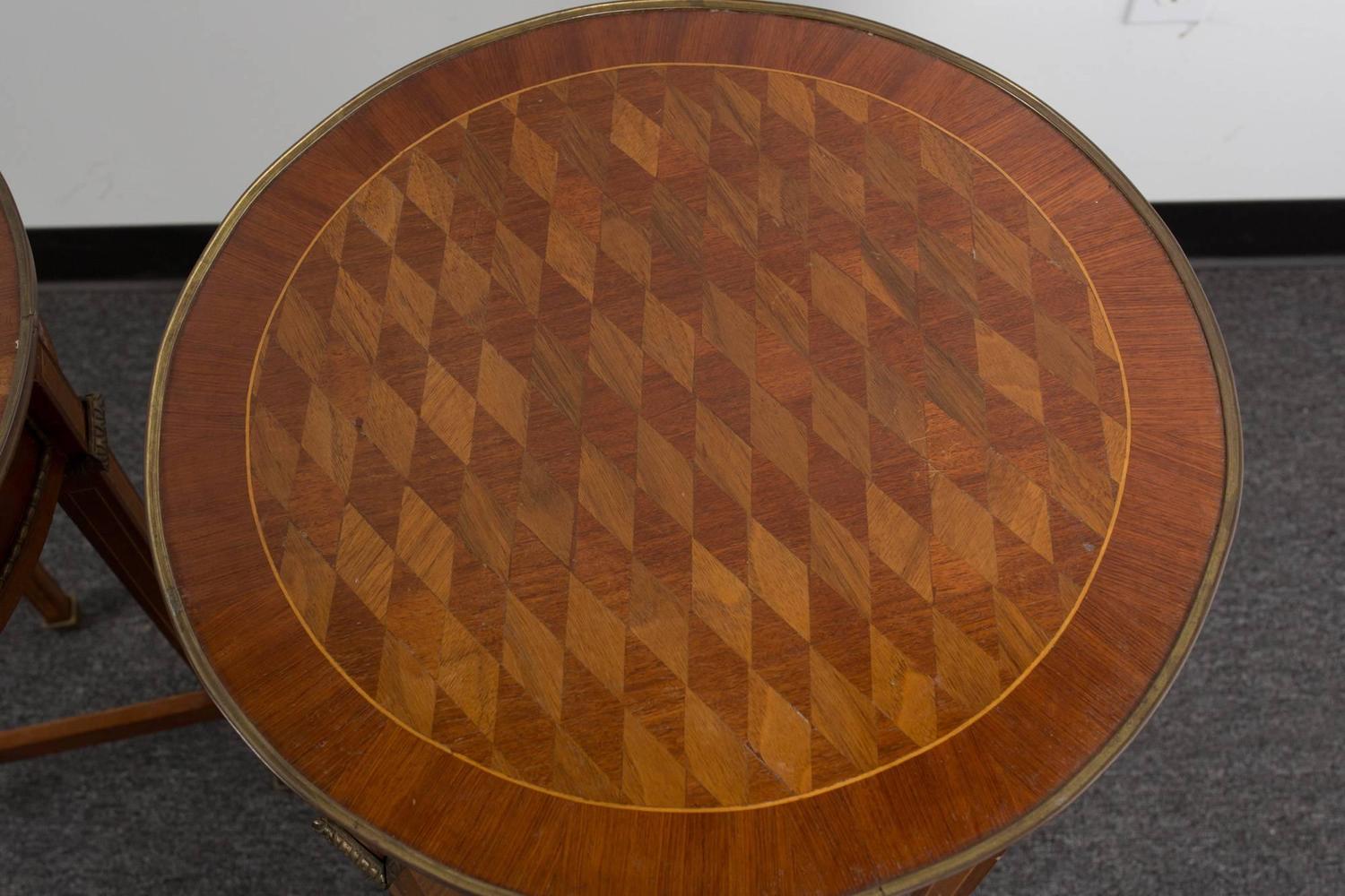Pair of Round Marquetry Gueridons For Sale at 1stdibs