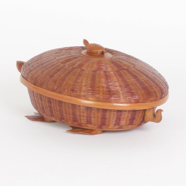 Turtle Basket, Intricately Handmade of Wicker at 1stDibs