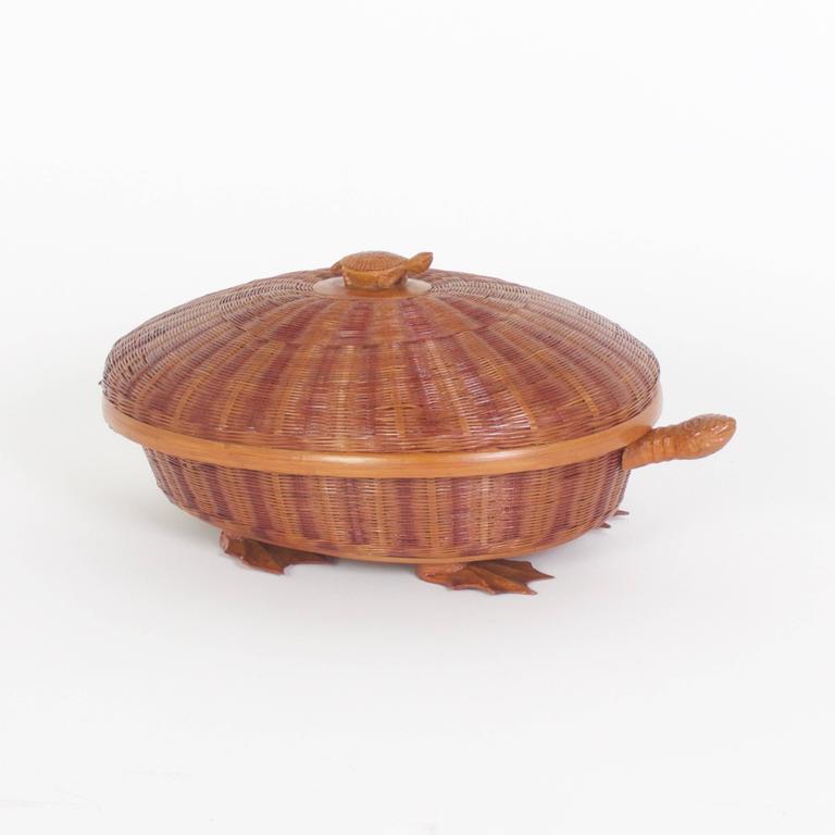 Turtle Basket, Intricately Handmade of Wicker at 1stDibs