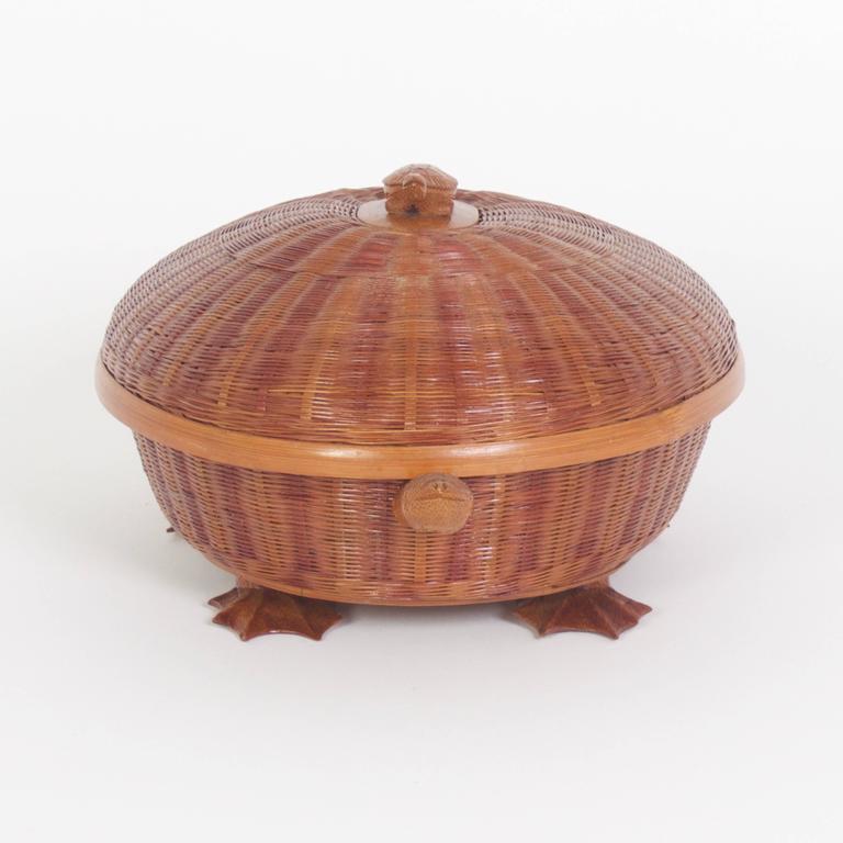 Turtle Basket, Intricately Handmade of Wicker at 1stDibs