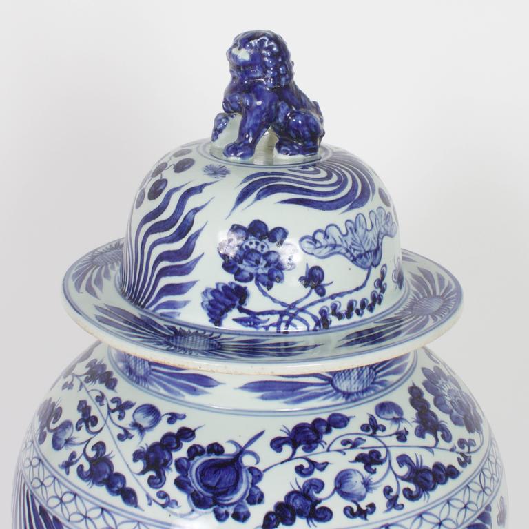 Large Pair of Chinese Export Style Lidded Temple Jars at 1stDibs