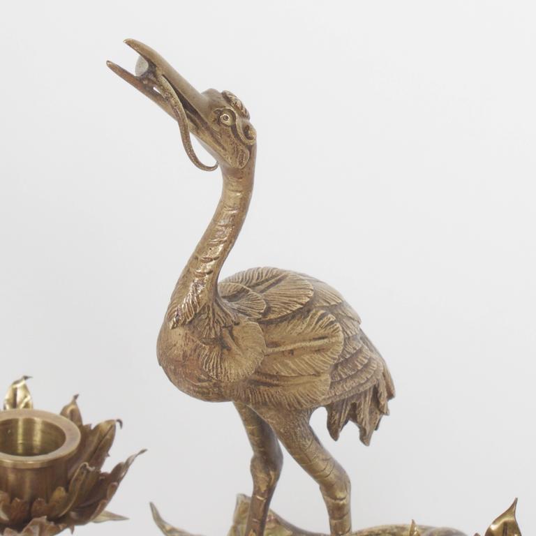 Antique Bronze Chinoiserie Crane and Tortoise Candlesticks at 1stDibs ...
