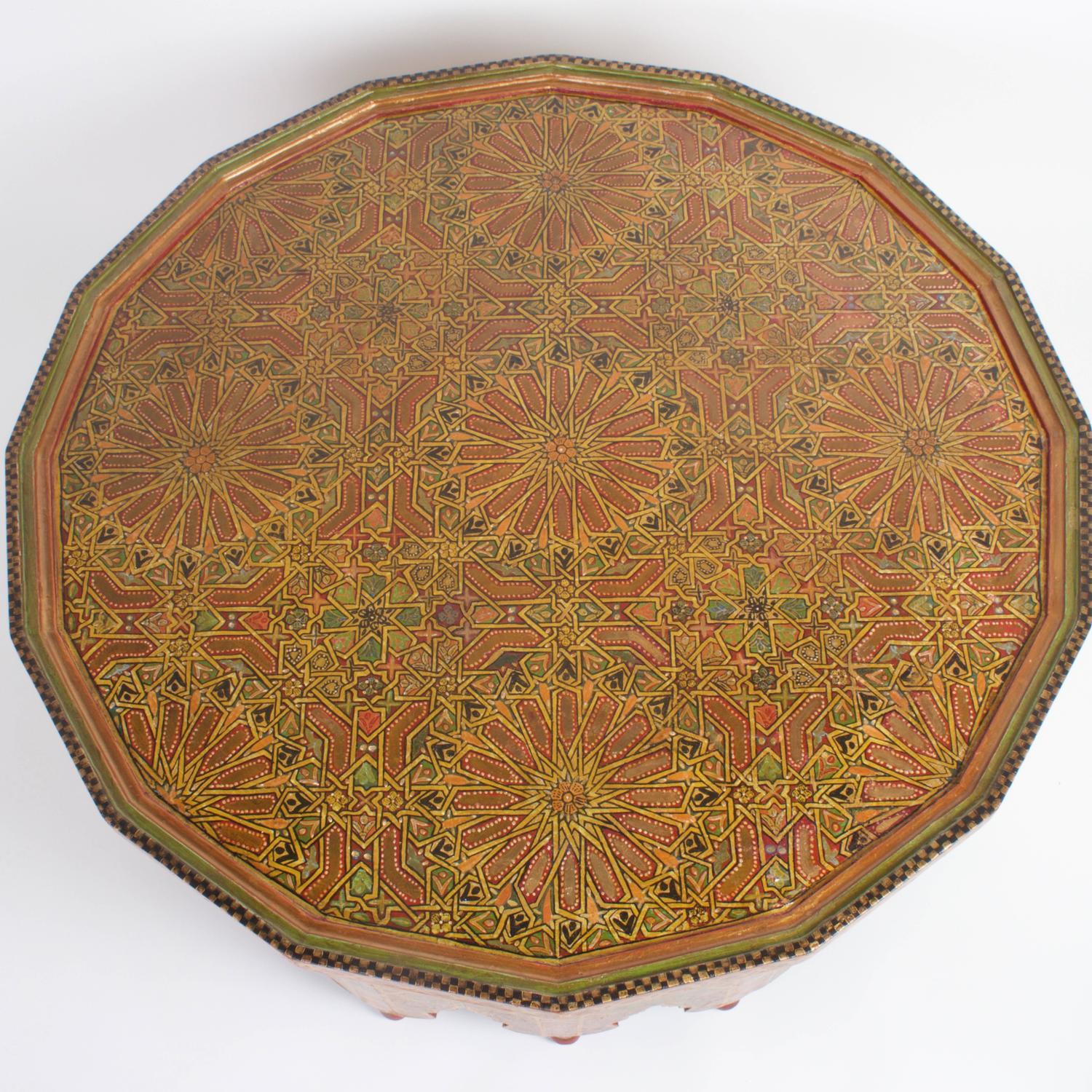 Vintage Large Hand Decorated Moroccan Cocktail or Coffee Table For Sale ...