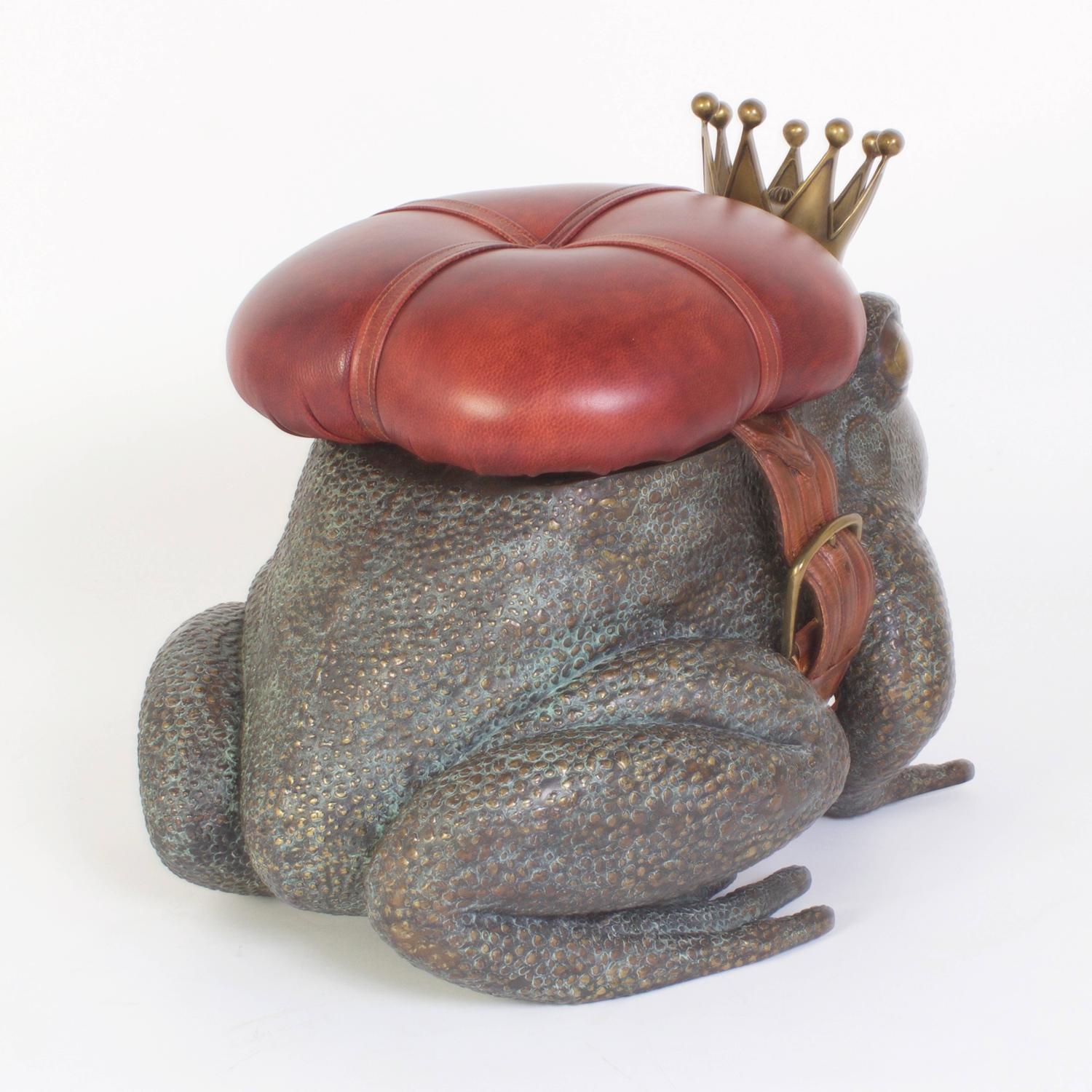 Vintage Cast Bronze Frog Toad Stool For Sale at 1stdibs