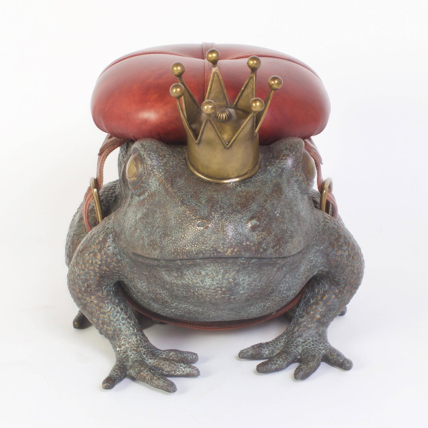 Vintage Cast Bronze Frog Toad Stool For Sale at 1stdibs
