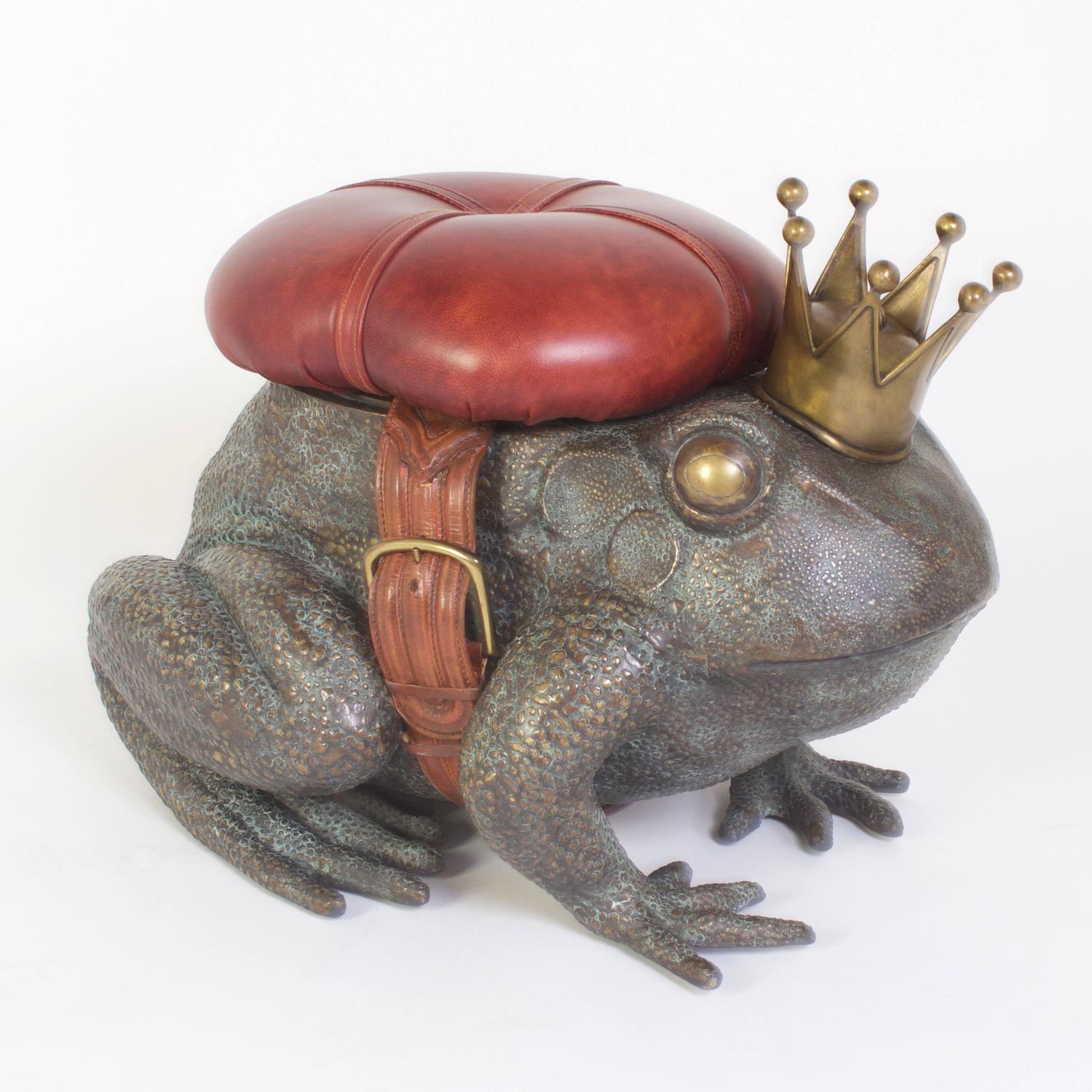 Vintage Cast Bronze Frog Toad Stool For Sale at 1stdibs