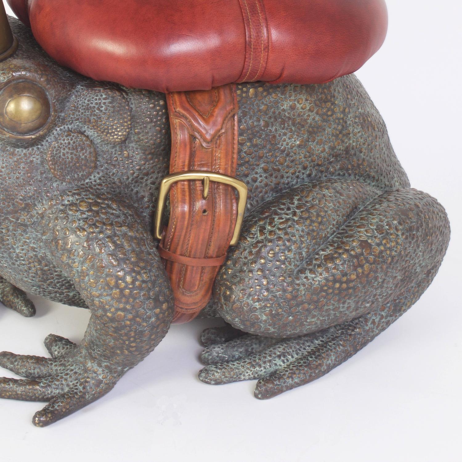 Vintage Cast Bronze Frog Toad Stool For Sale at 1stdibs