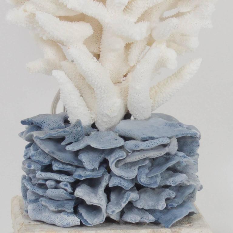 Inspired Pair of Blue and White Staghorn Coral Table Lamps at 1stDibs