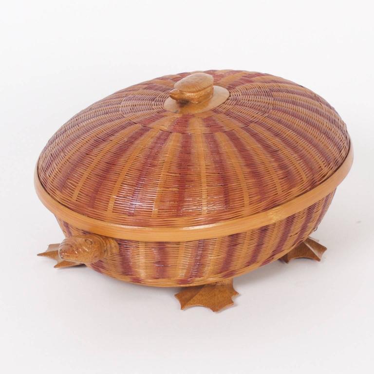 Amusing Mid-Century Wicker Turtle Box at 1stDibs