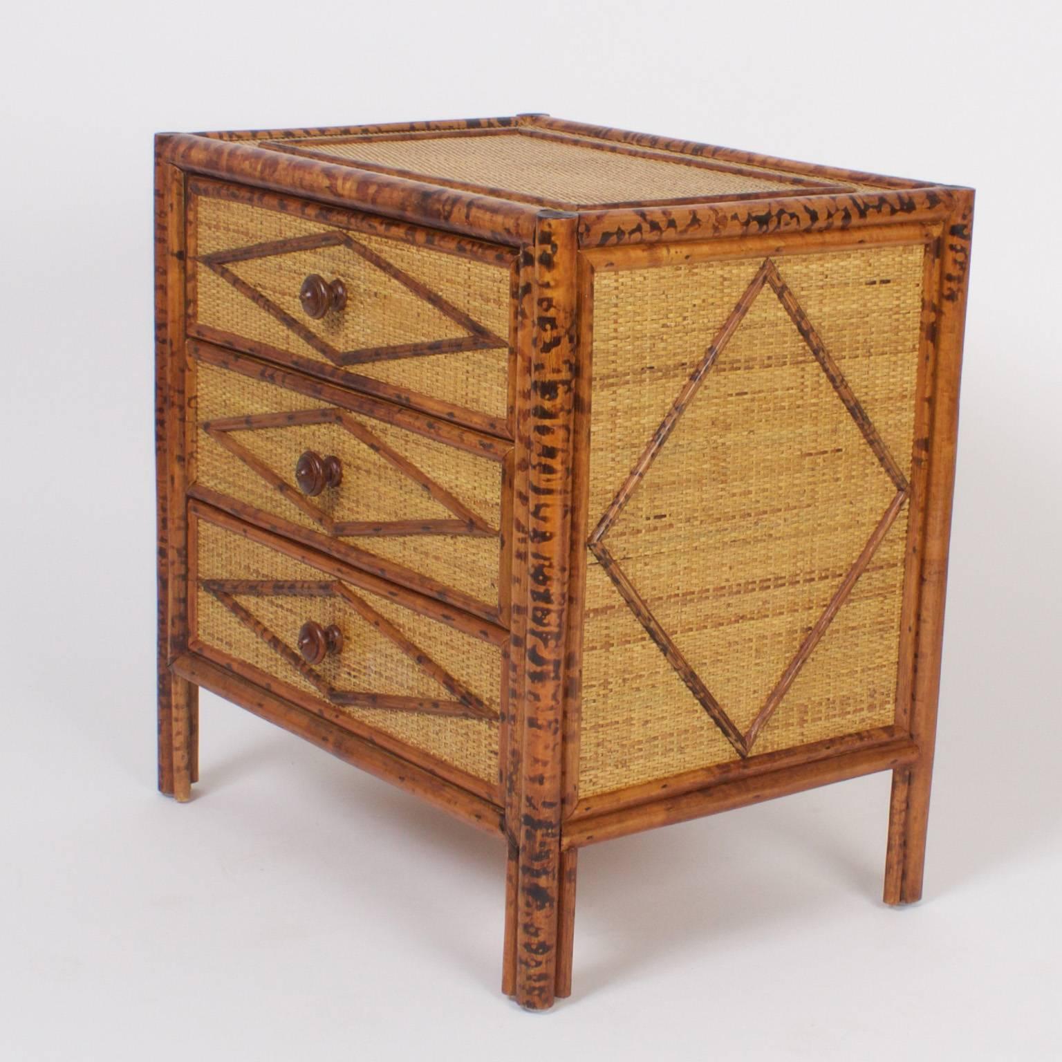 Pair of Three-Drawer Faux Bamboo Nightstands at 1stDibs
