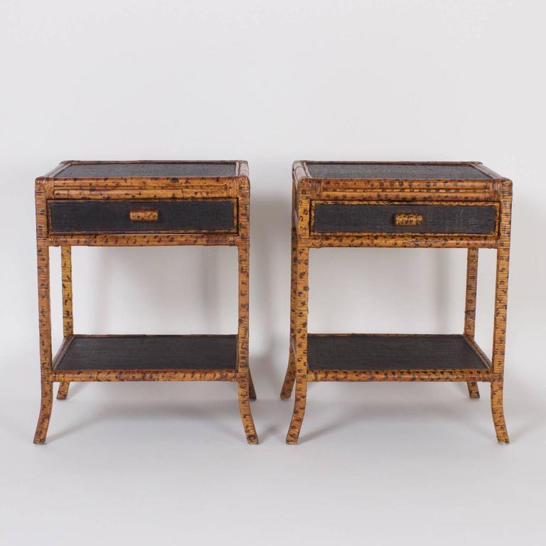 Pair of Mid Century Steel and Reed Nightstands at 1stDibs