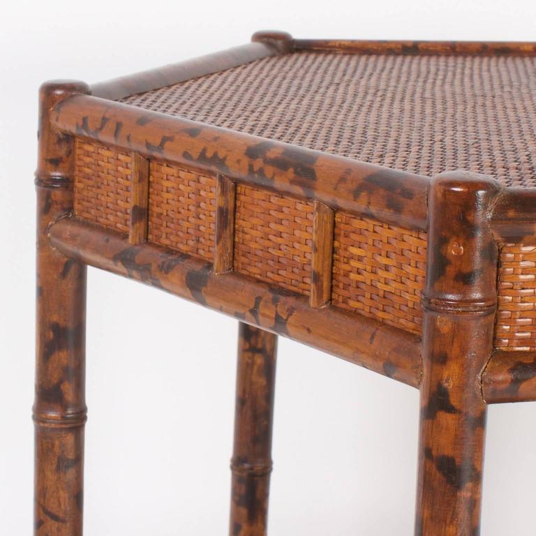 Mid-Century Hexagonal Two-Tiered Faux Bamboo Table at 1stDibs