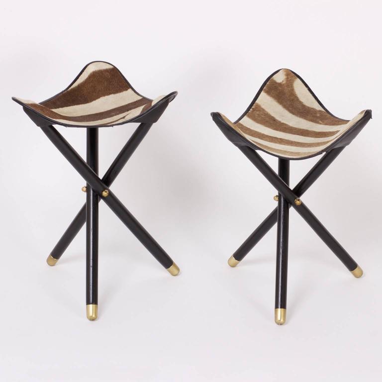 Group of Four Campaign Style Zebra Hide Folding Stools, Available ...