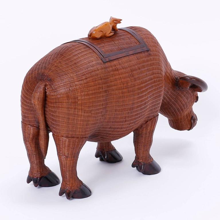Traditional Chinese Wicker and Wood Lidded Ox Box at 1stDibs