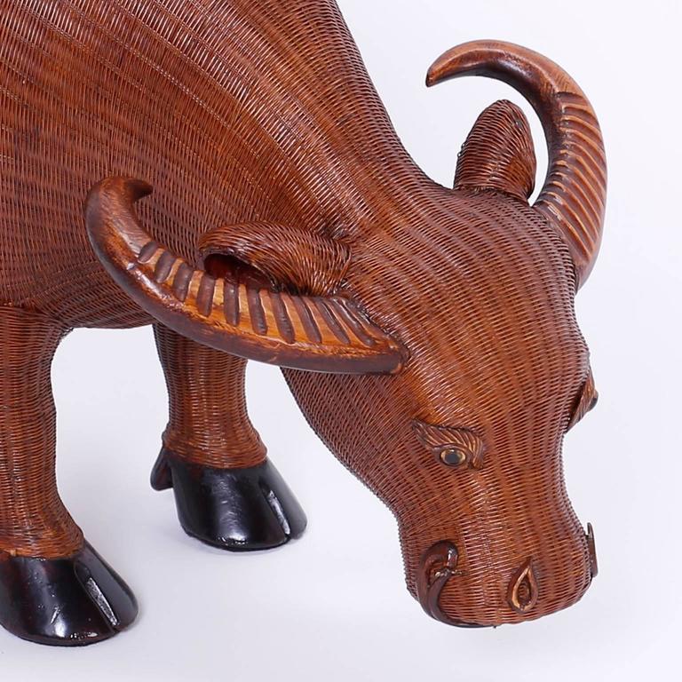 Traditional Chinese Wicker and Wood Lidded Ox Box at 1stDibs