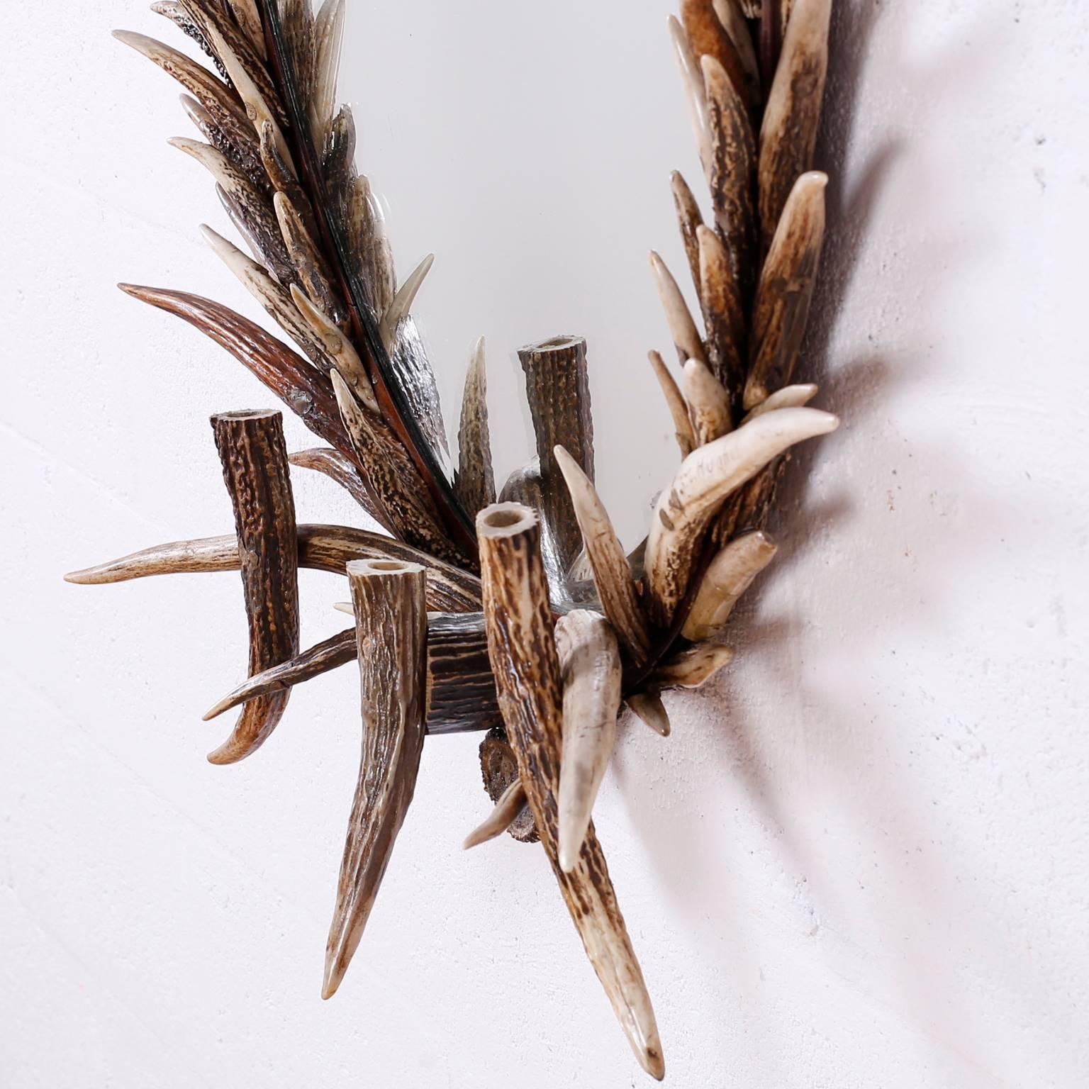 European Deer Antler Wall Mirror Featuring Candle Holders at 1stDibs ...