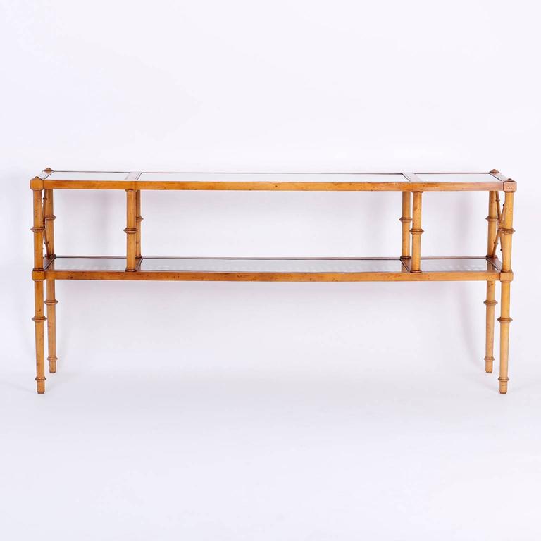 Regency Style Faux Bamboo Two-Tiered Cane Top Table or Console at 1stDibs