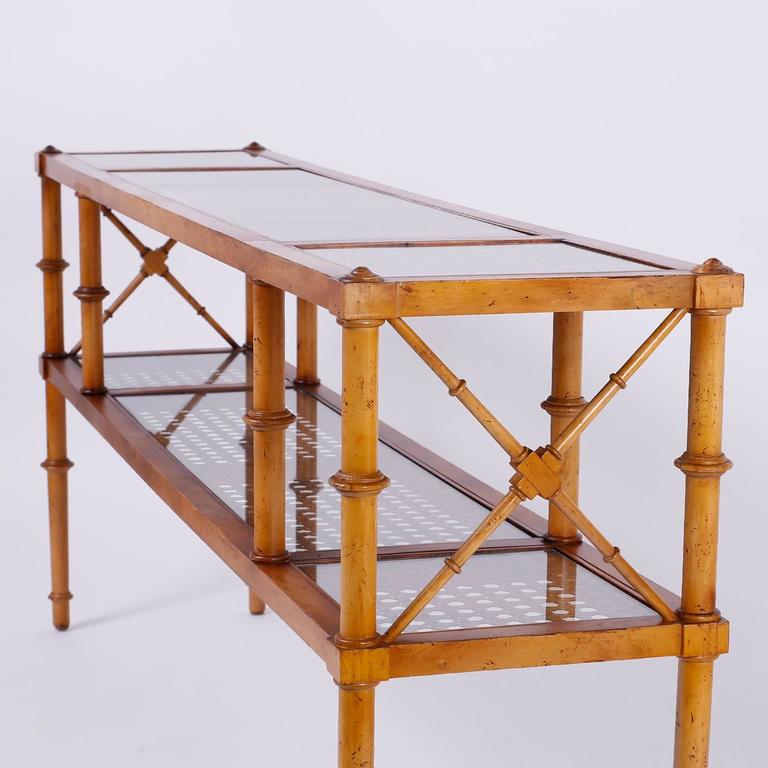 Regency Style Faux Bamboo Two-Tiered Cane Top Table or Console at 1stDibs
