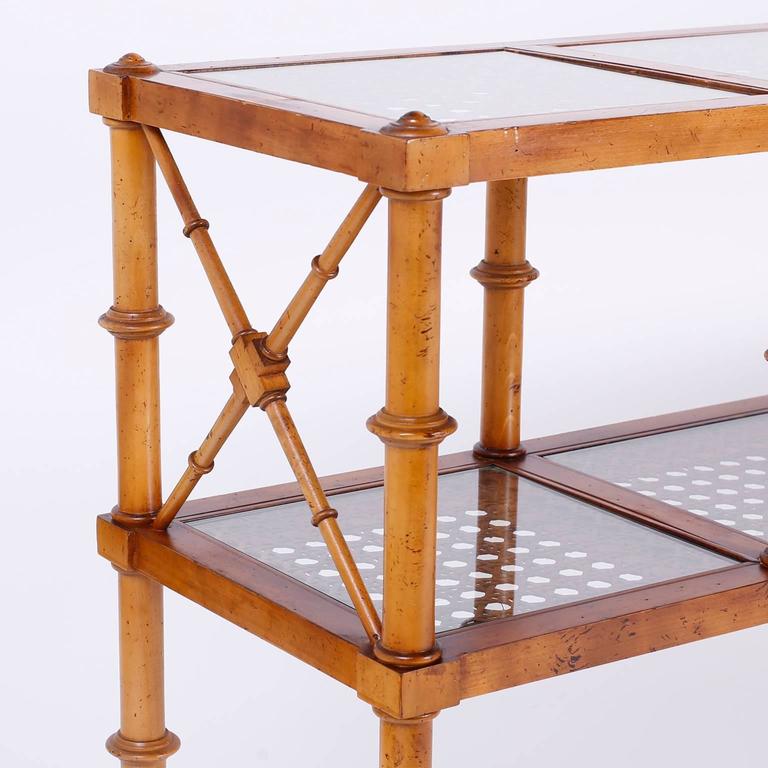 Regency Style Faux Bamboo Two-Tiered Cane Top Table or Console at 1stDibs