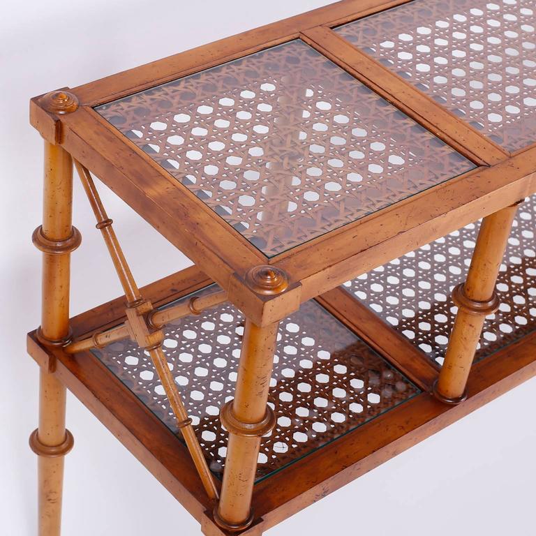 Regency Style Faux Bamboo Two-Tiered Cane Top Table or Console at 1stDibs