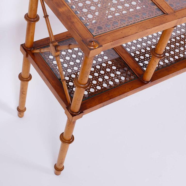 Regency Style Faux Bamboo Two-Tiered Cane Top Table or Console at 1stDibs