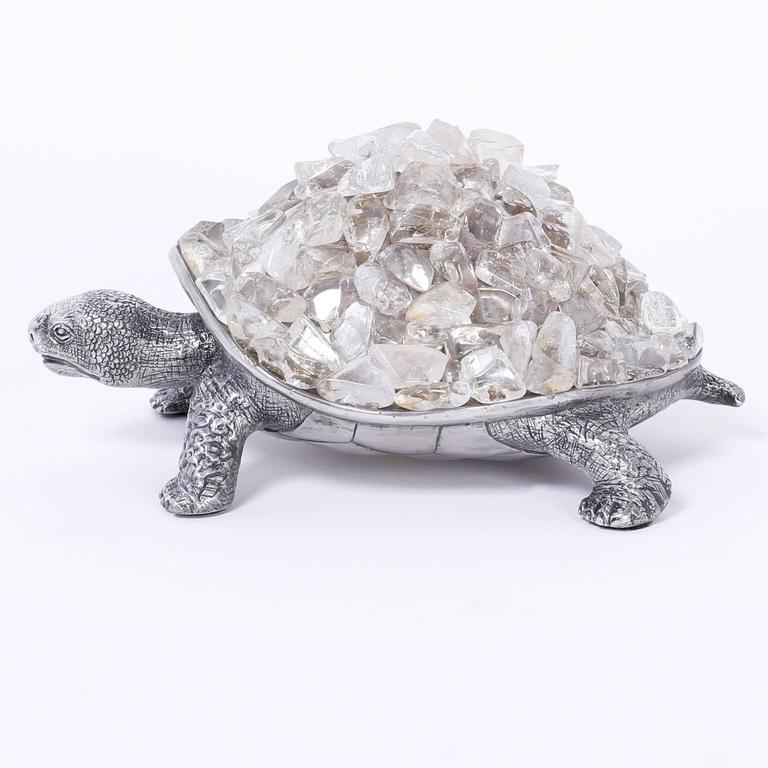 Mid-Century Pewter and Geode Turtle Sculpture at 1stDibs