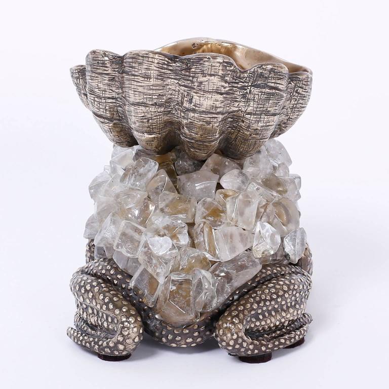 Mid-Century Brass and Geode Frog Sculpture at 1stDibs