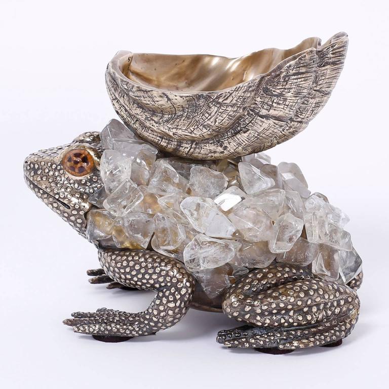 Mid-Century Brass and Geode Frog Sculpture at 1stDibs