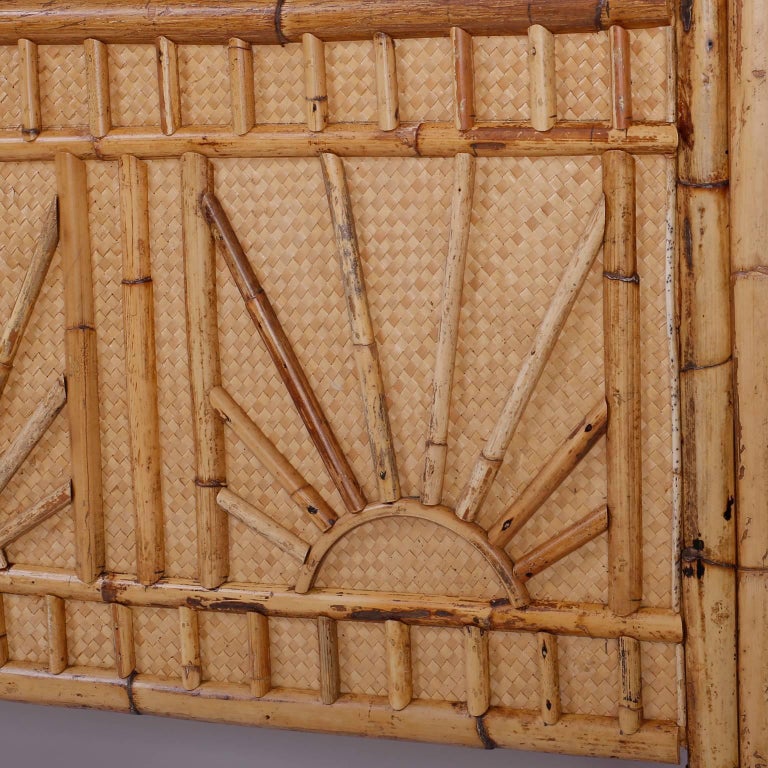Mid-Century Queen-Size Bamboo and Grasscloth Canopy Bed at 1stDibs